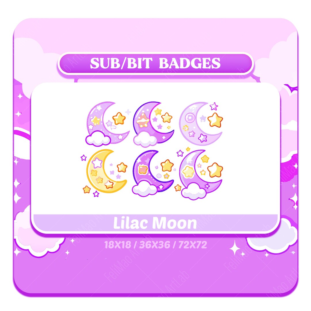 Lilac Moon Sub / Bit Badges Icon / Emote for Stream / Twitch / Vtube - Etsy