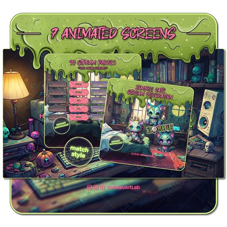 7 ANIMATED Stream Screens, Vtuber Background Overlay: Halloween Cute ...