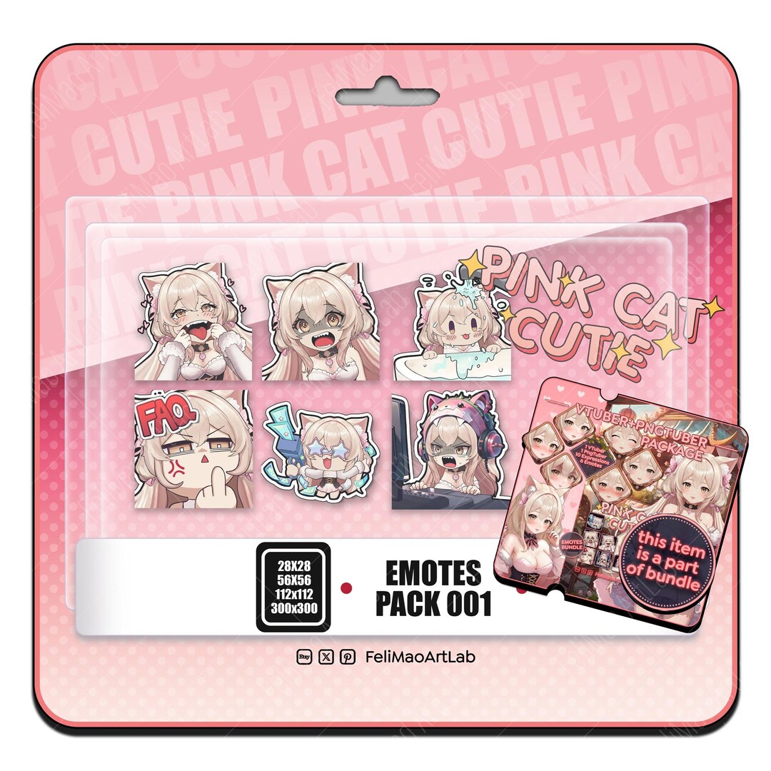 Pink Cat Cutie Emotes Pack 001 Twitch / Discord / Stream / Vtube ...