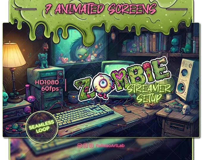 Animated Zombie Room Stream Screens, Halloween Twitch Overlay (seamless ...