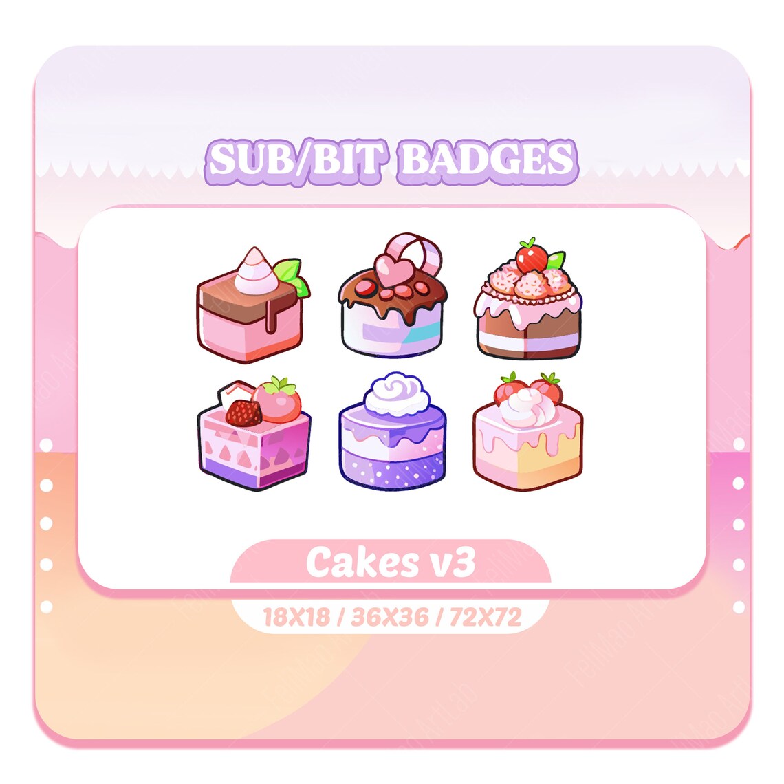 Cakes V3 Sub / Bit Badges Icon / Emote for Stream / Twitch / Vtube - Etsy