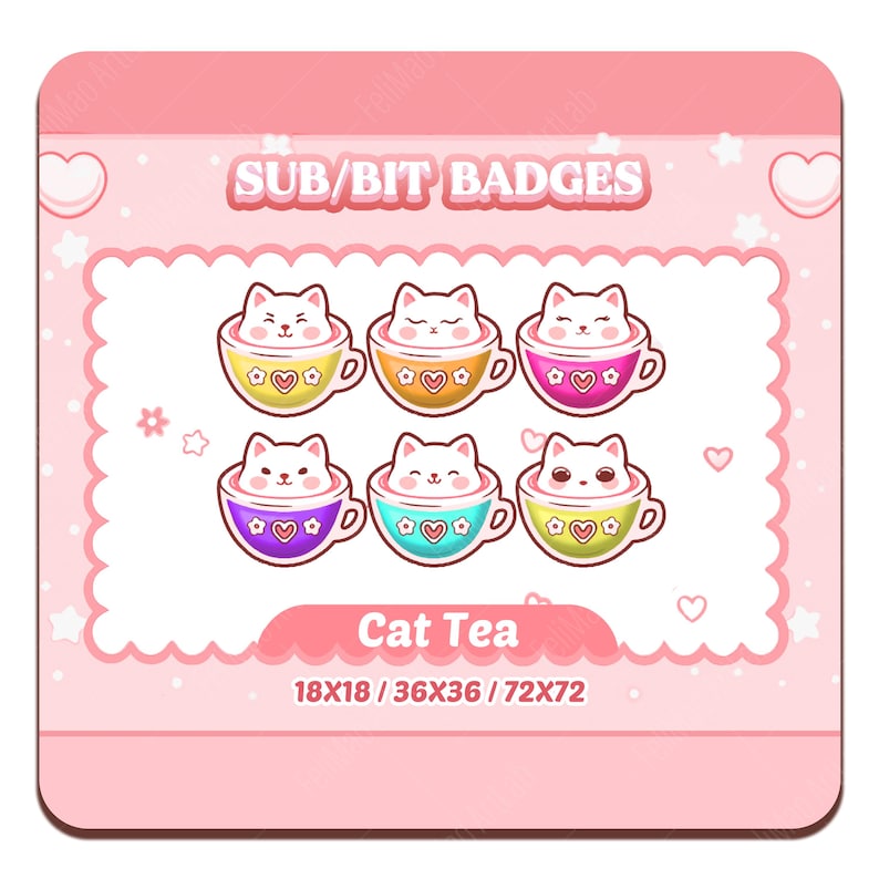Cat Tea Sub / Bit Badges Icon / Emote for Stream / Twitch / Vtube - Etsy