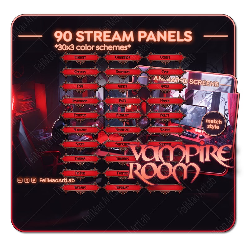 90 Stream Panels, 30x3 Clolor Schemes: Aesthetic Dark Vampire Room Set ...