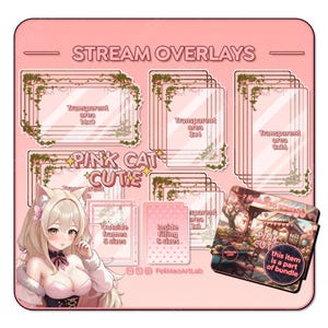 Pink Cat Cutie Stream Overlay Package Twitch / Discord / Stream / Vtube ...