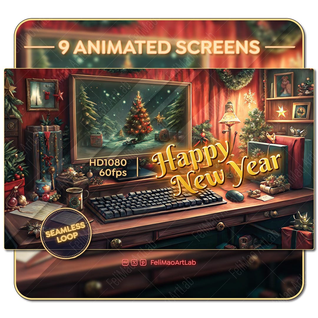 9 ANIMATED Stream Screens Streamer Setup Dark Red New Year Merry ...