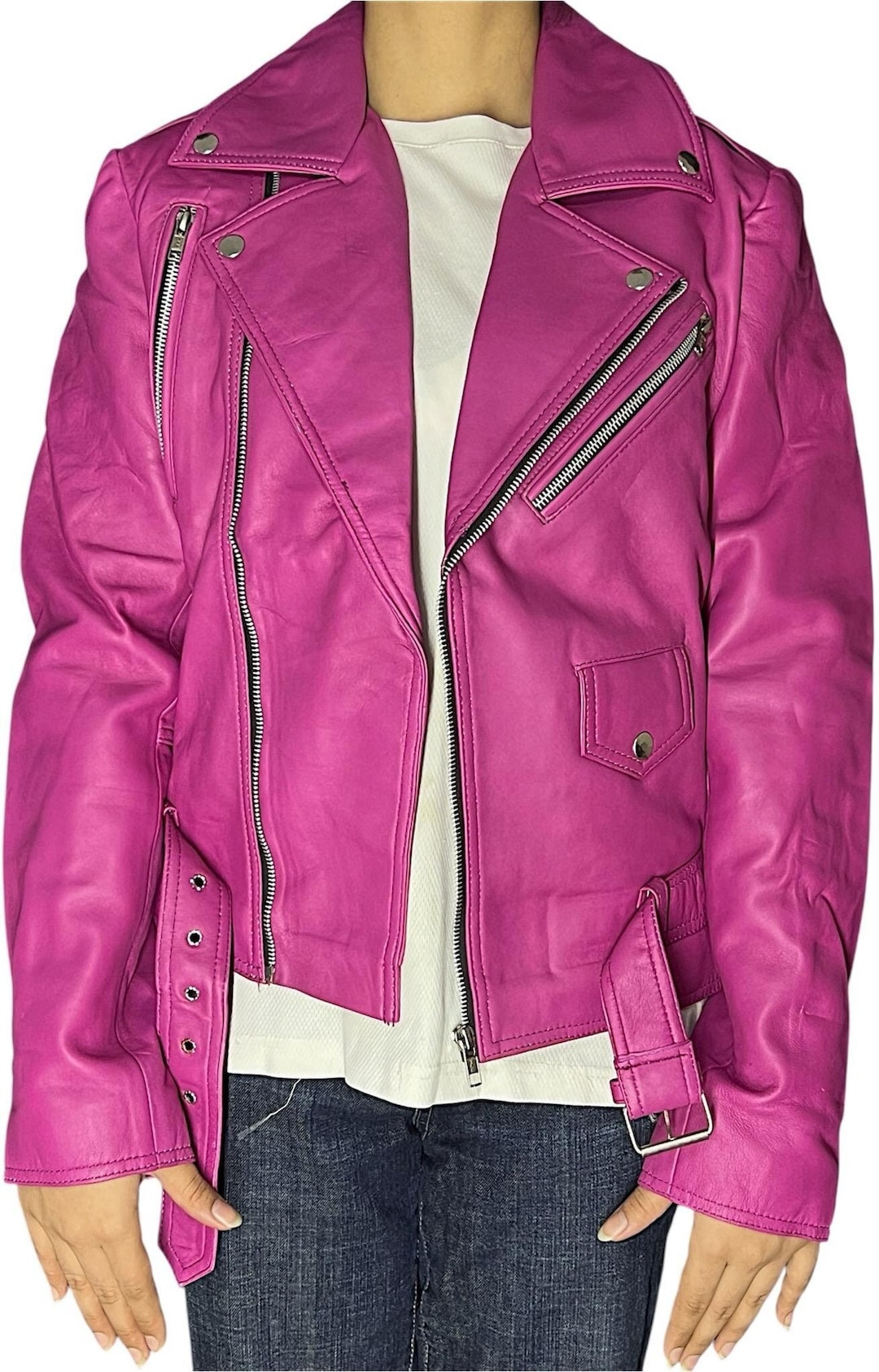 Womens Pink Leather Biker Jacket, Ladies Designer Motorcycle Leather ...