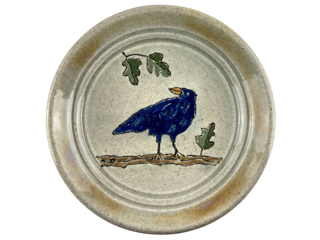 Small Celadon Raven or Blackbird Plate, Decorative Ring or Trinket Dish ...