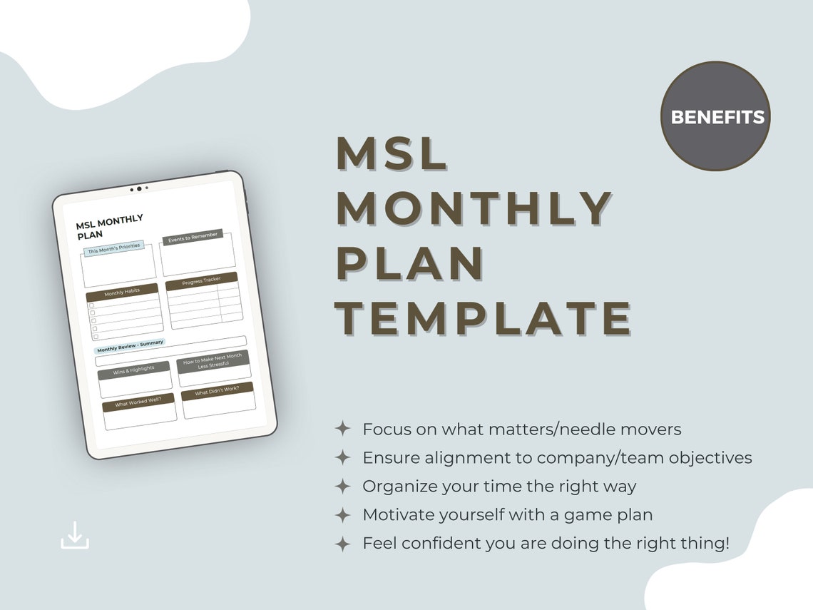 Medical Science Liaison Monthly Plan Template, Editable PDF, MSL ...