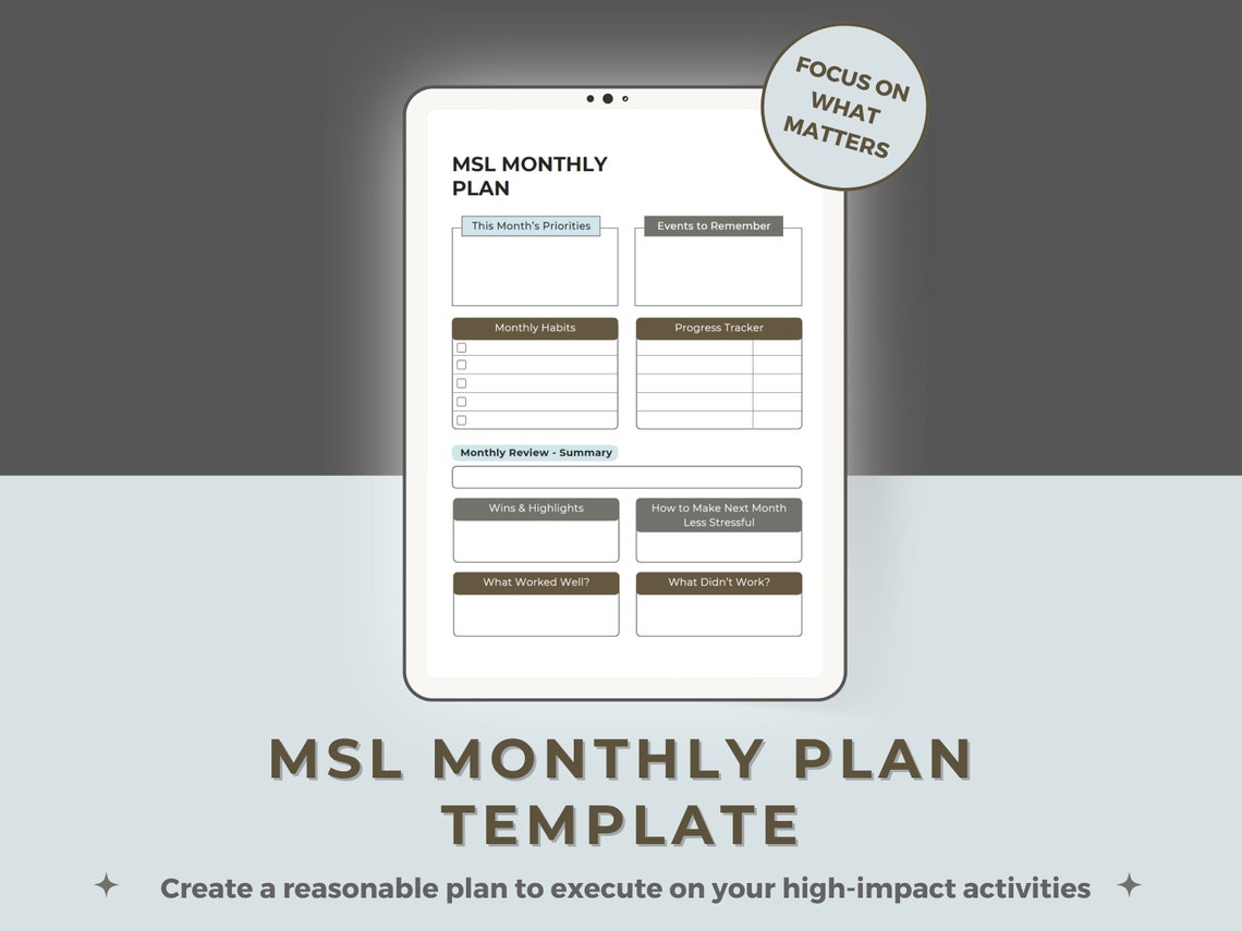 Medical Science Liaison Monthly Plan Template, Editable PDF, MSL ...