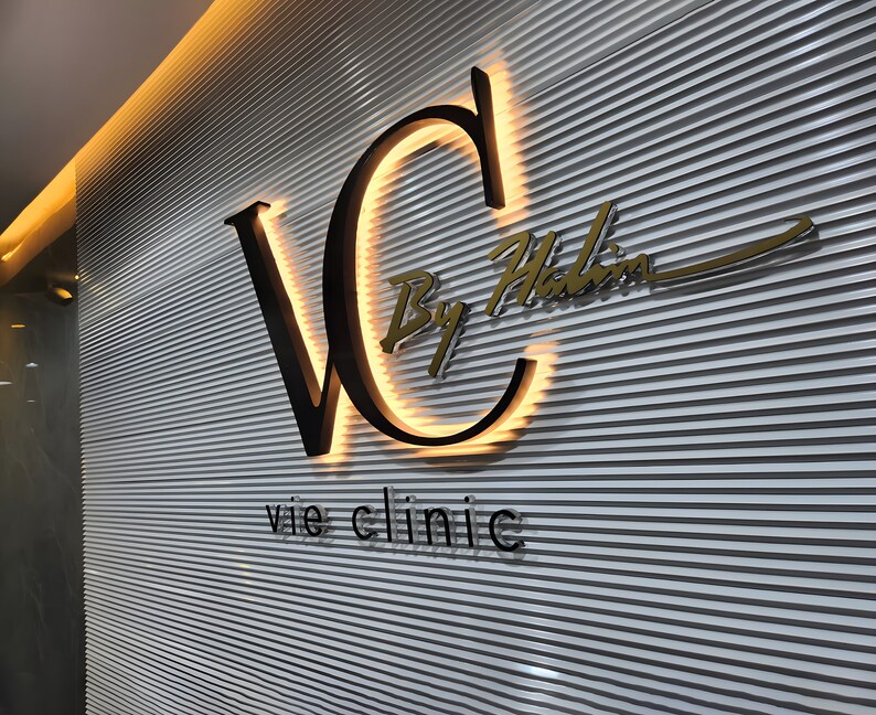 Business Logo Sign, 3D Metal Backlit Sign, Clinic Name Sign, Storefront ...