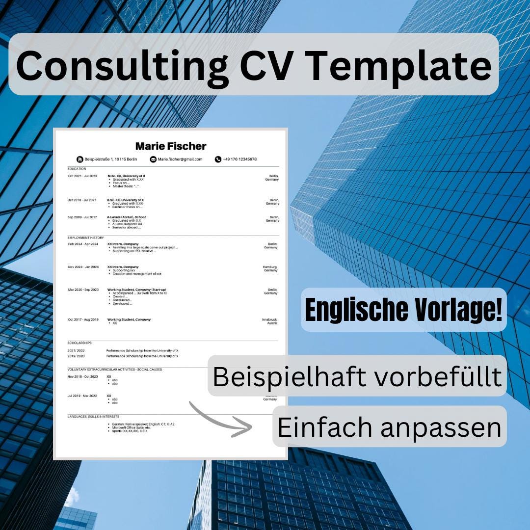 Consulting CV Template Consulting CV Template MBB Big Four Minimalistic ...
