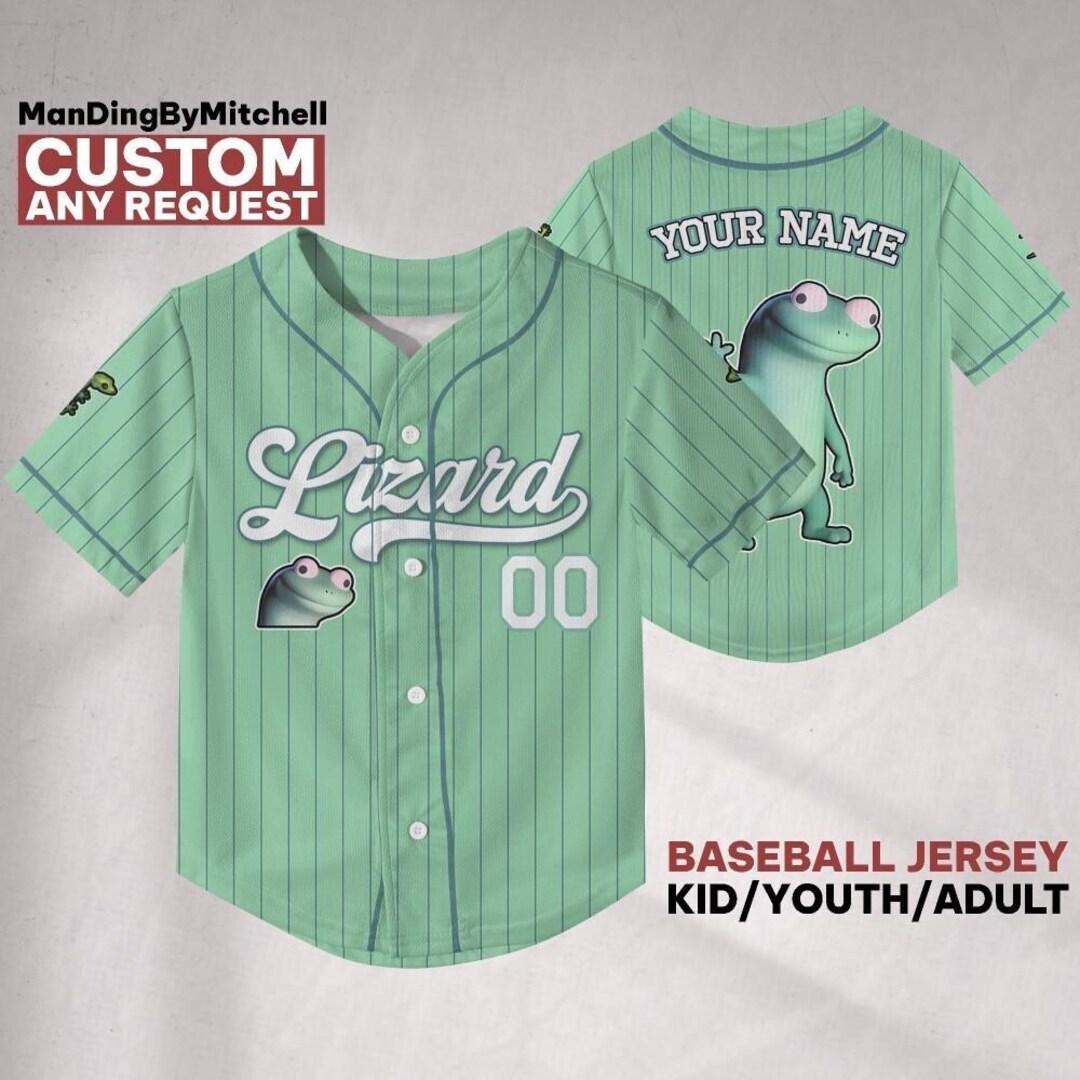 Custom Lizard Baseball Jersey Elio Lizard, Green Color Jersey,funny ...