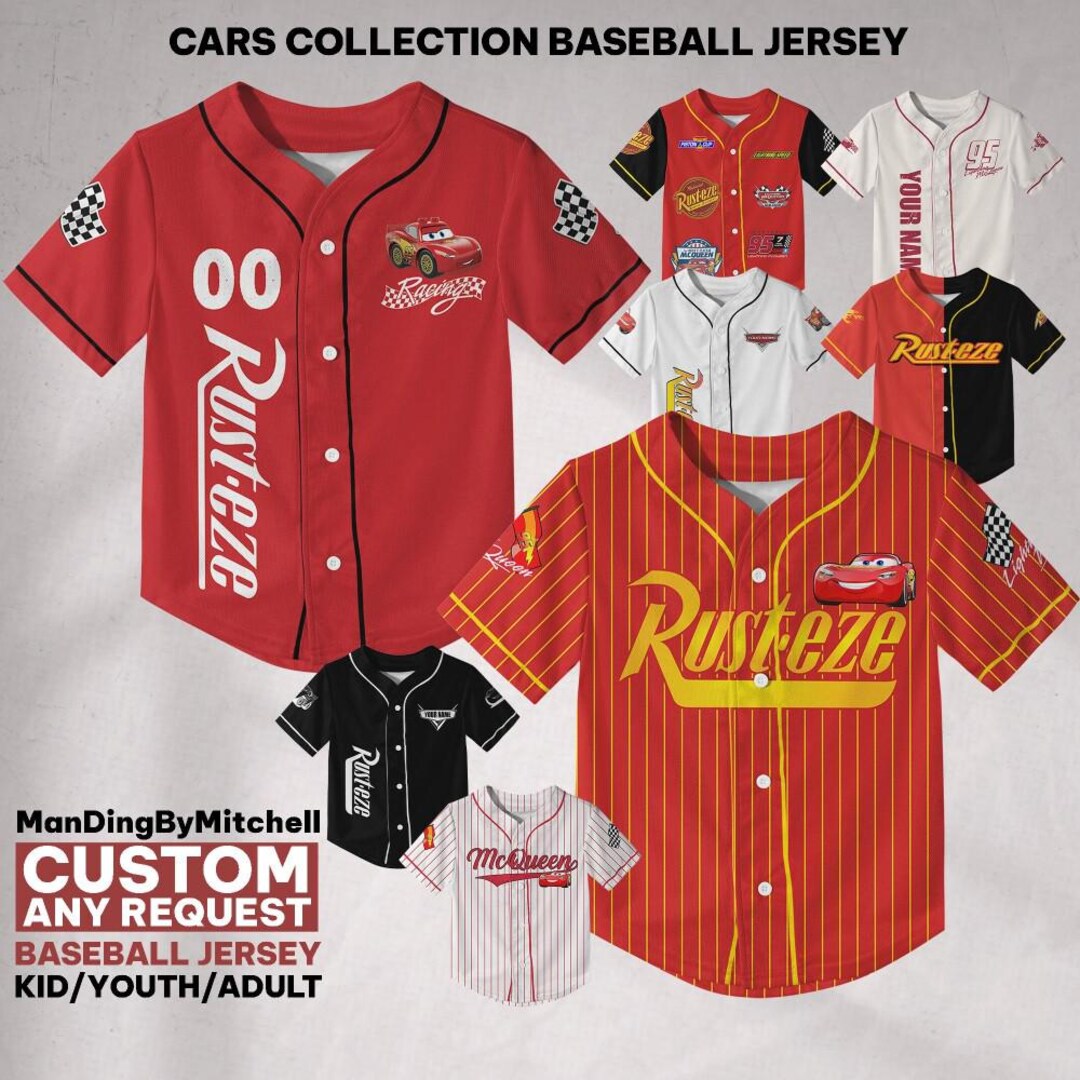 Custom Cars Lightning Mcqueen Baseball Jersey Team, Cars Movie Baseball ...