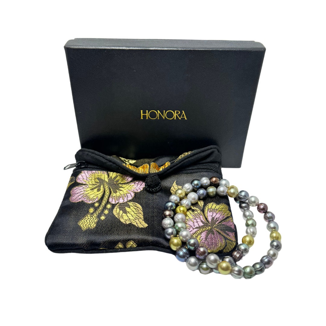 Honora Collection Freshwater Multi Color Pearls Elastic Bracelet Set - Etsy