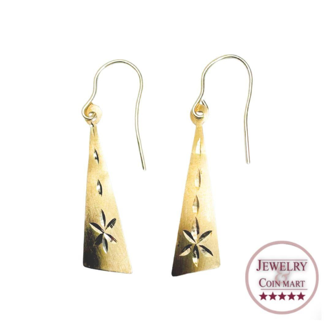14k Gold Pyramid Artisan Etched Flower Ear Wire Earrings - Etsy