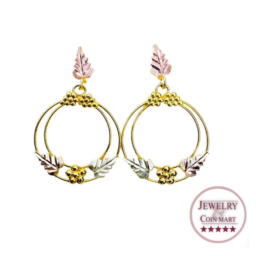 10k Gold Tri-tone Circular Hoop Leaf Earrings - Etsy