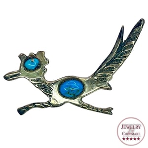 Vintage Sterling Silver Native American Navajo Turquoise Roadrunner Pin ...