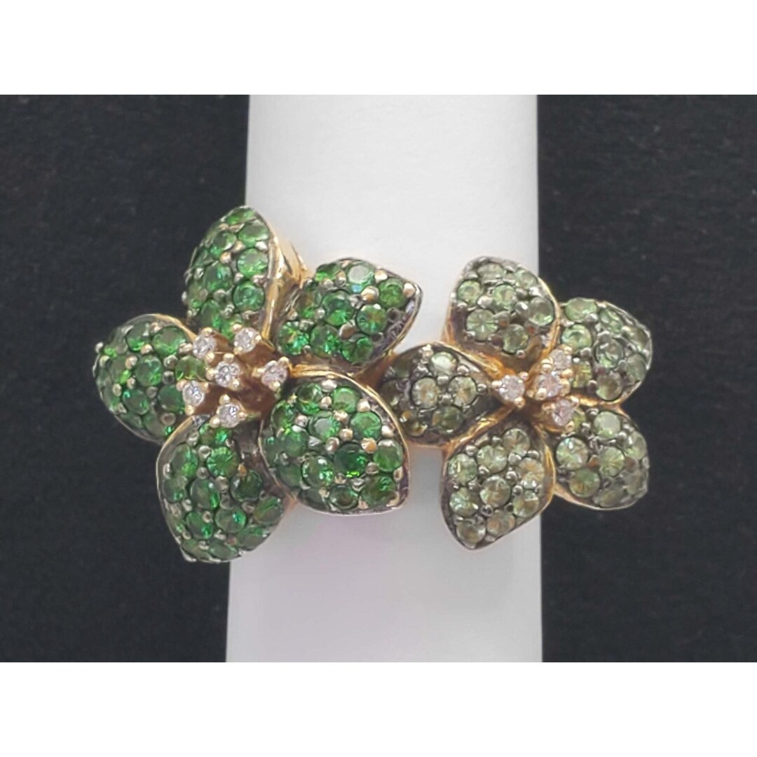 Levian Tsavorite Garnet & Diamond Double Flower Ring 14k Yellow Gold ...