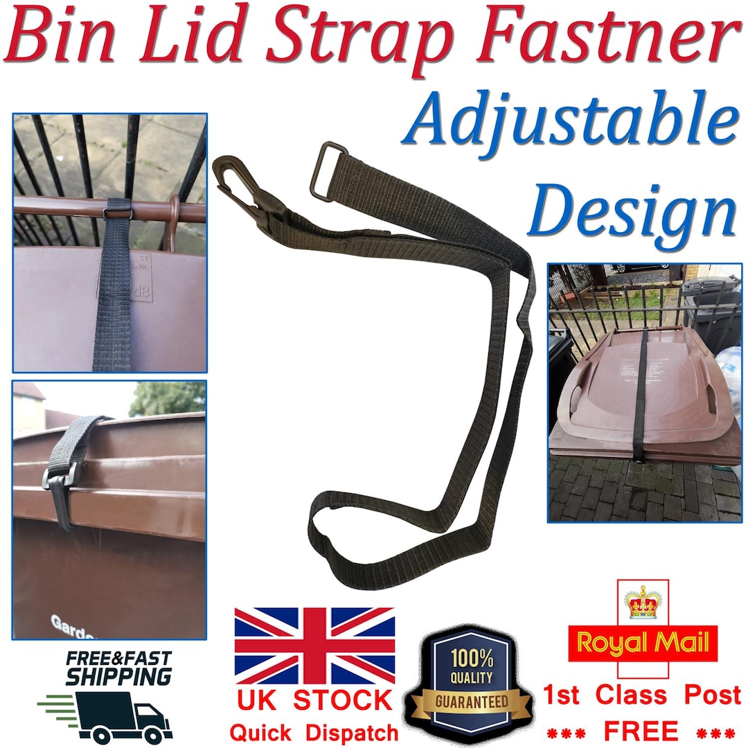 Wheelie Bin Lid Adjustable Securing Strap 120/240 Ltr Bin Wind Storm ...