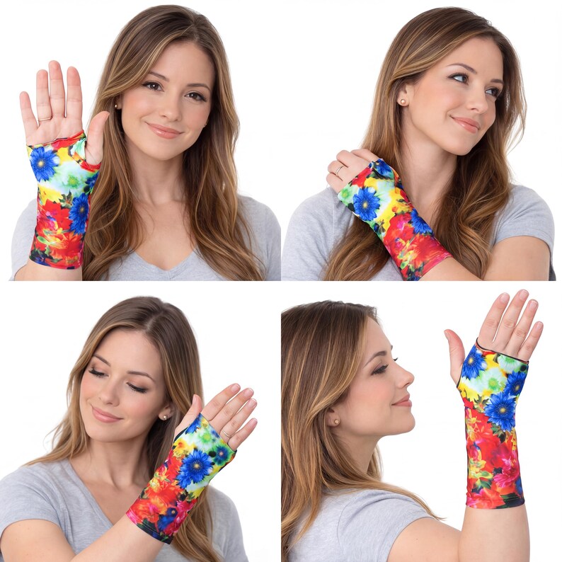 Floral Wrist Compression Sleeves Set of 2, Wrist Support Brace Covers ...