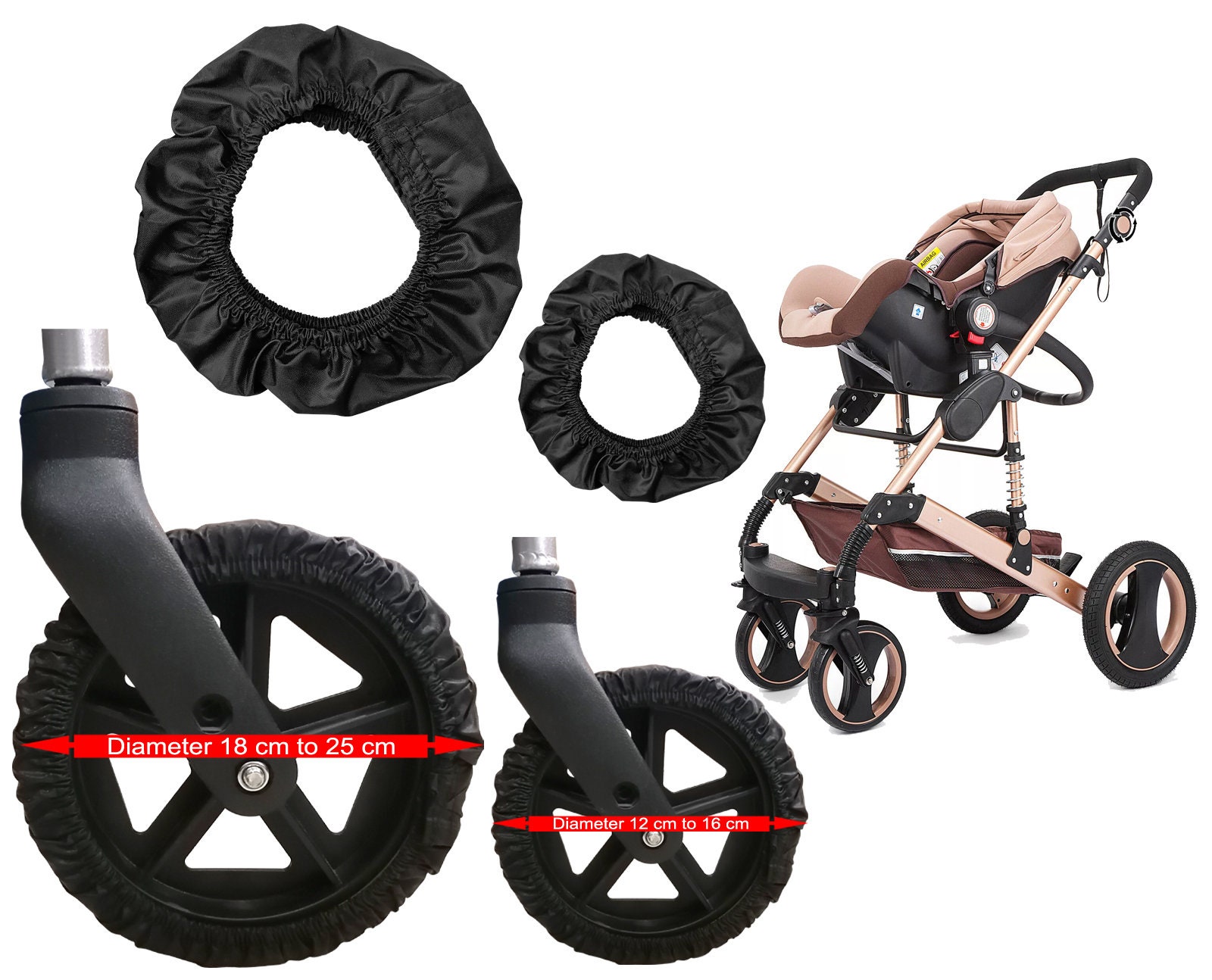 LTG PRO® Pram Buggy Pushchair Wheel Covers – Waterproof Front & Rear ...