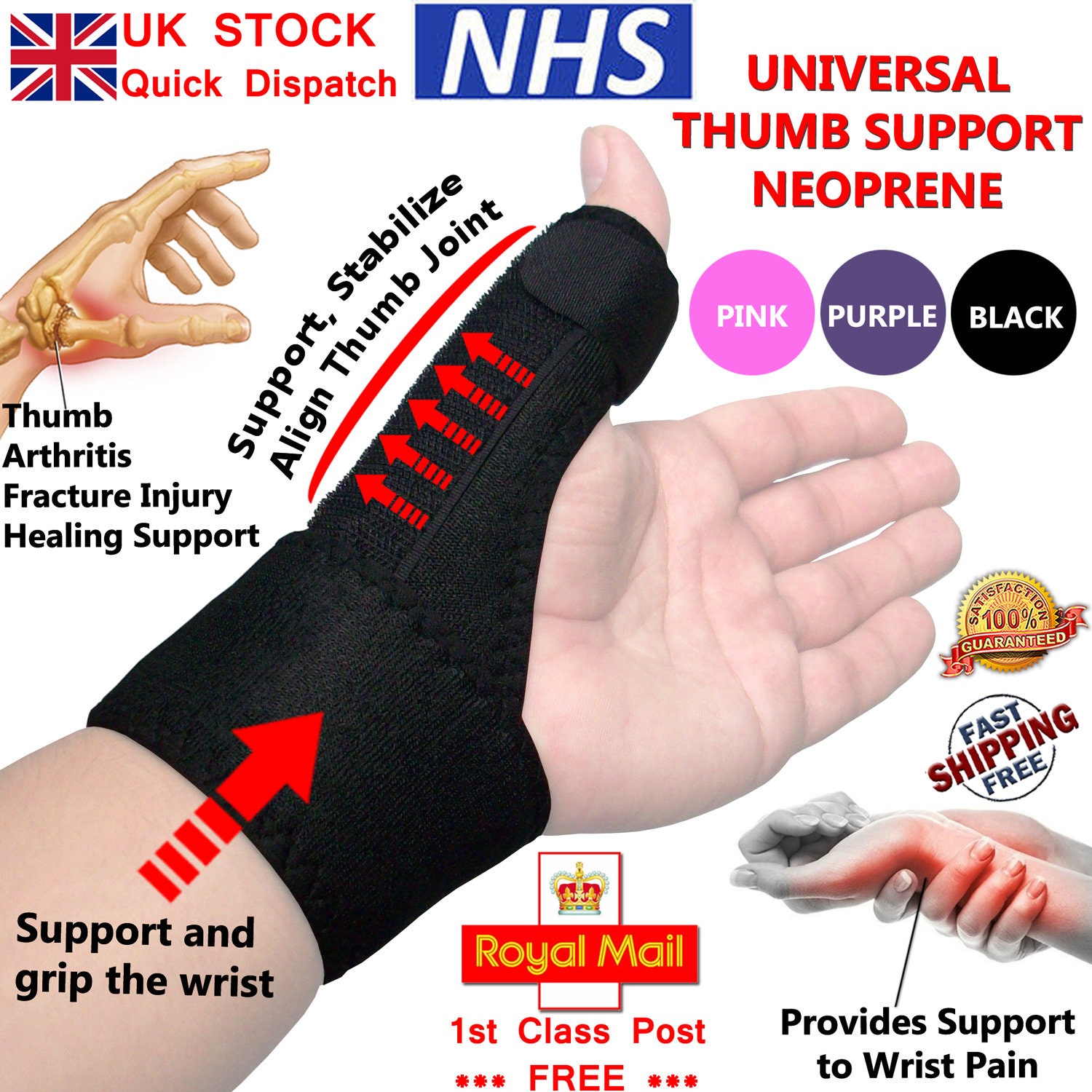 Thumb Wrist Brace Support, Adjustable Neoprene Hand Brace Splint for ...