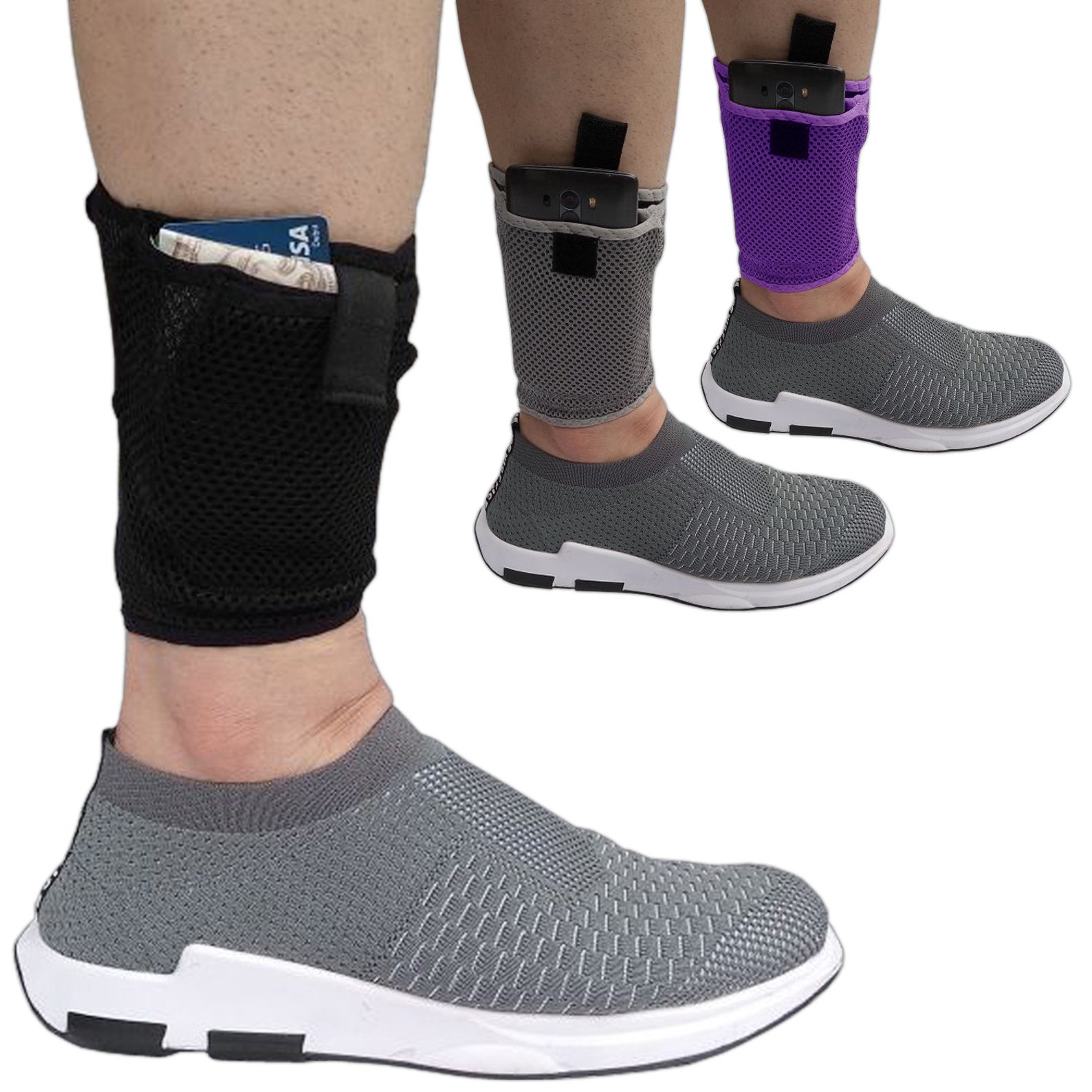 LTG PRO® Concealed Ankle Leg Mesh Wallet Travel Pouch Passport Mobile ...