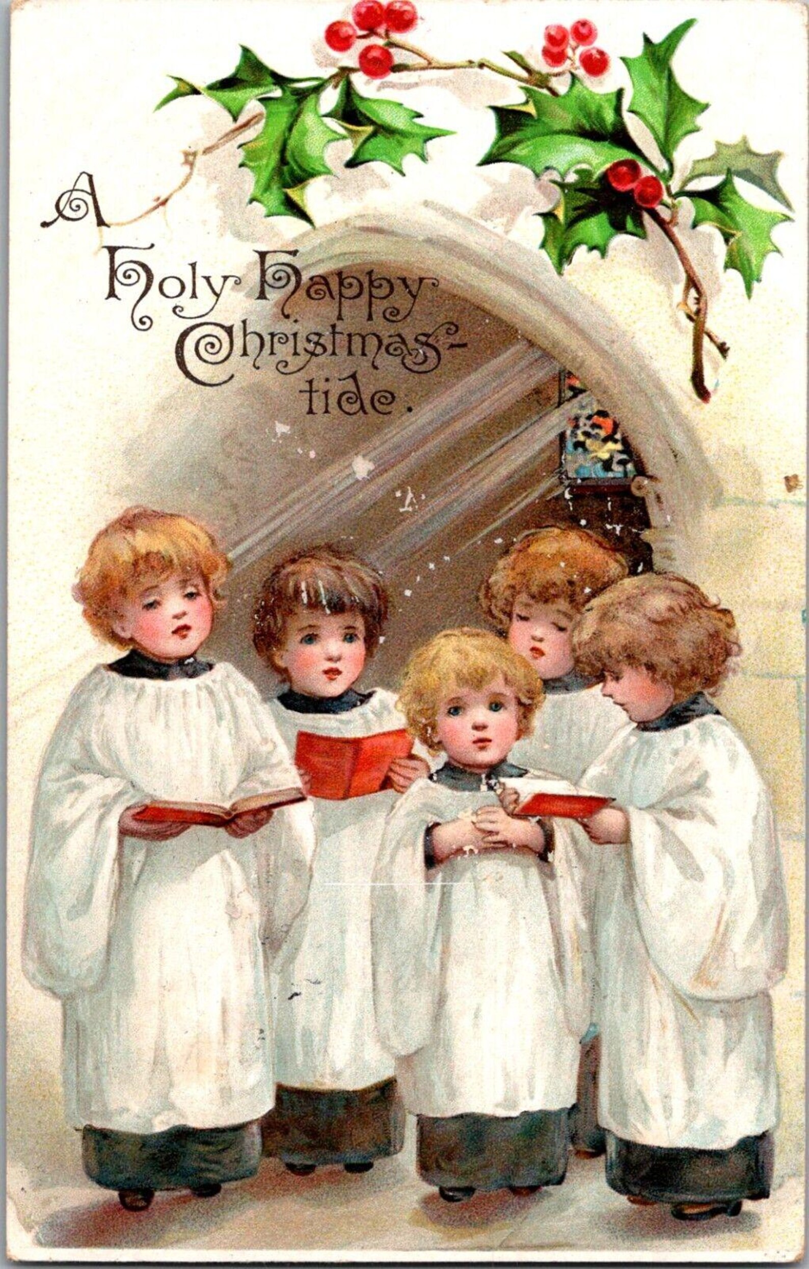 Choir Boys Singing Holy Carols Happy Christmas Ernest Nister London ...