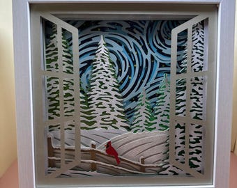 Starry Night Winter Cabin Shadow Box - Etsy