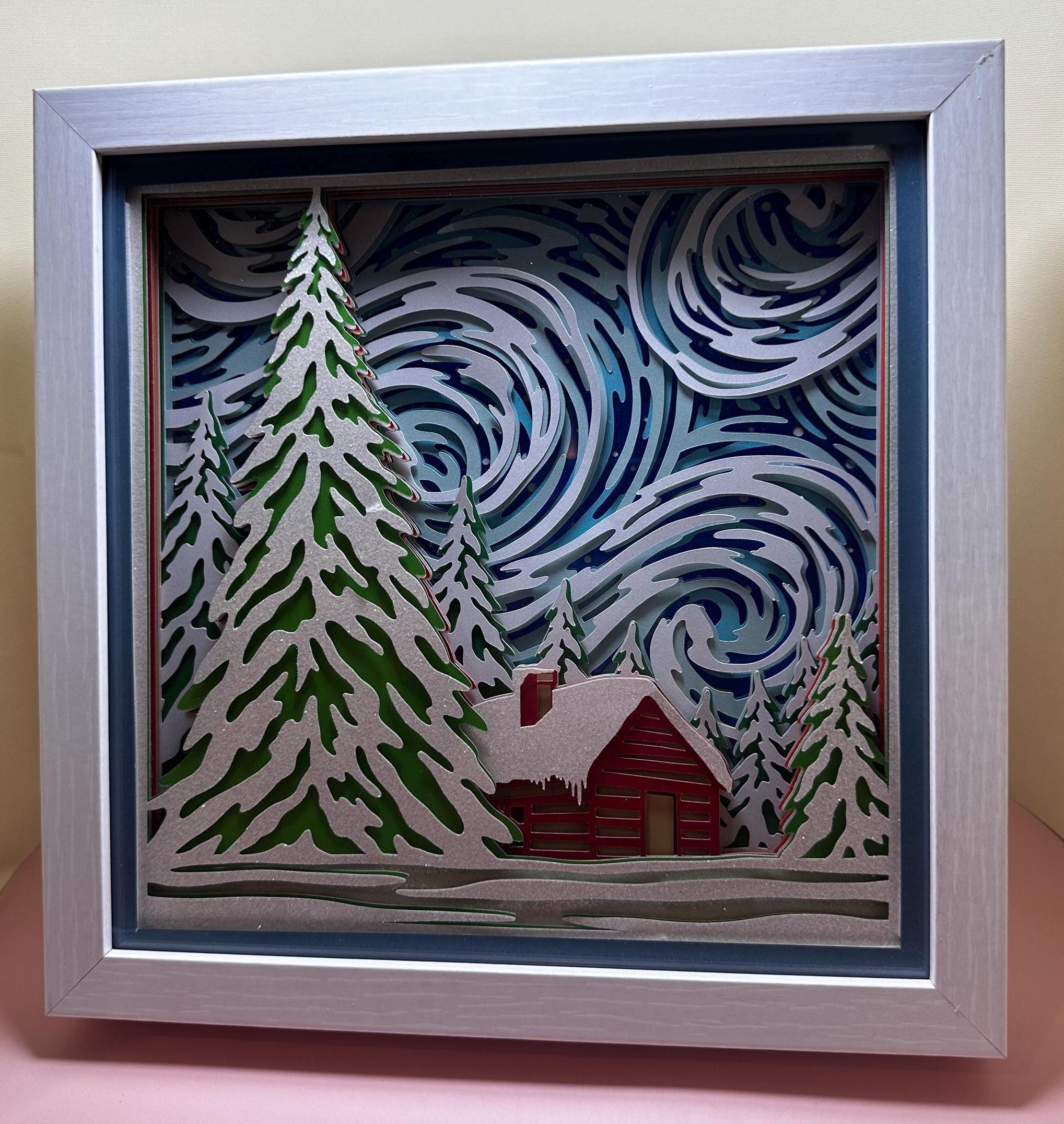 Starry Night Winter Cabin Shadow Box - Etsy