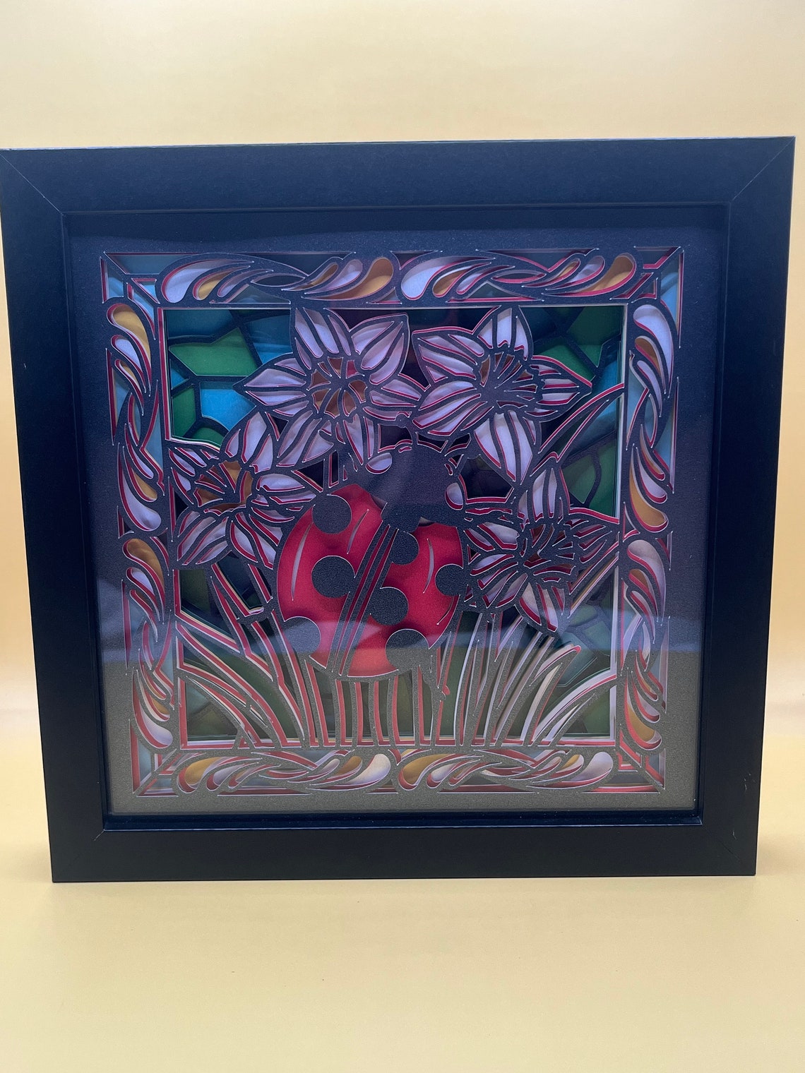 Stained Glass Lady Bug Shadow Box - Etsy