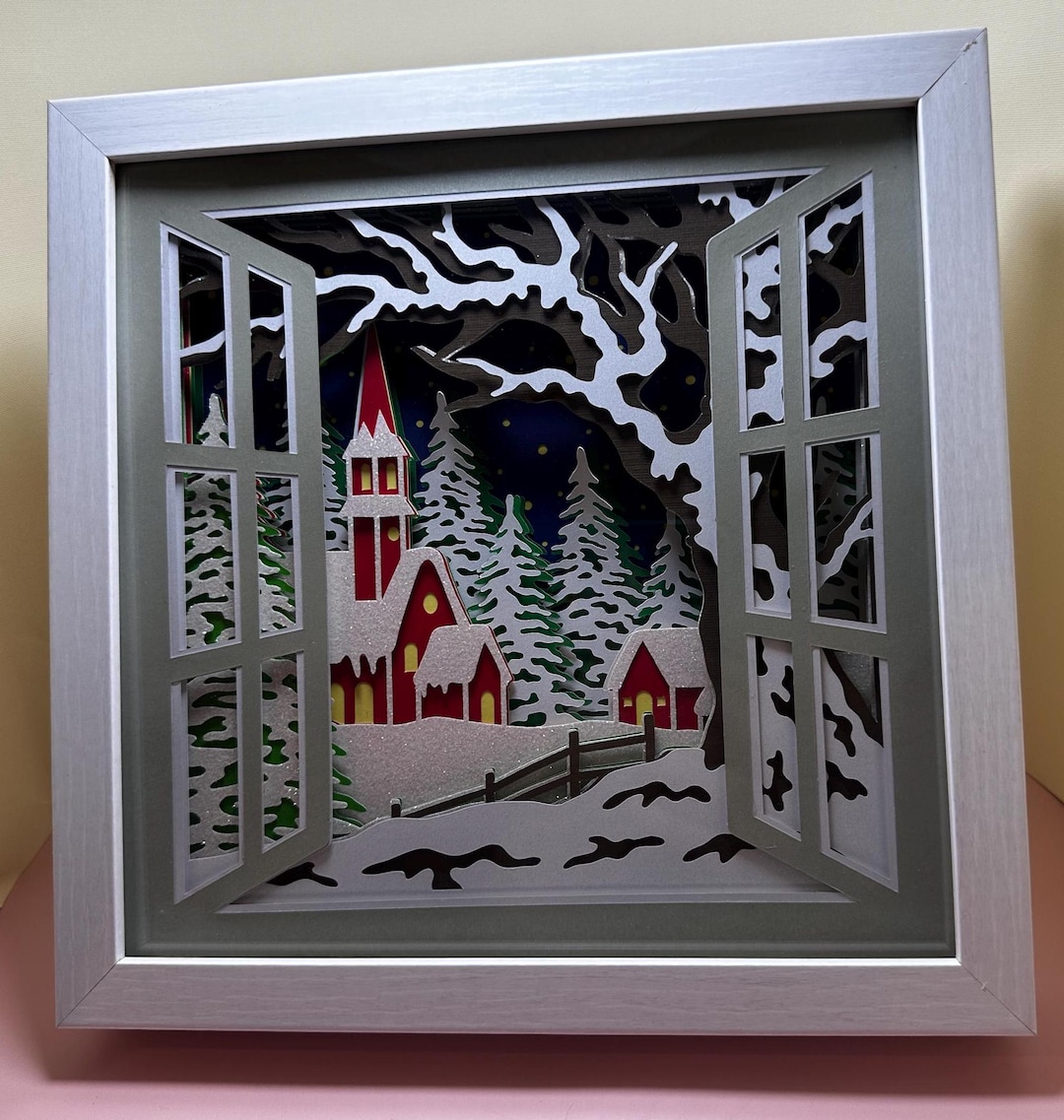 Wintery Church Shadow Box - Etsy