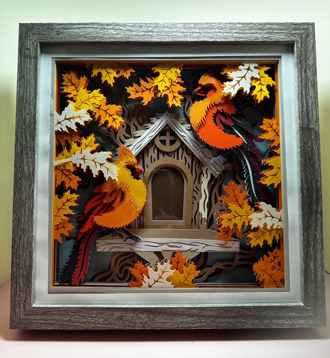 Cardinals With Birdhouse Shadow Box - Etsy