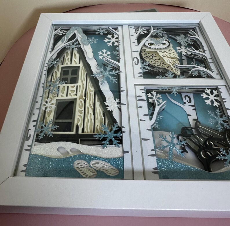 Owl Wintery Scene Shadow Box - Etsy