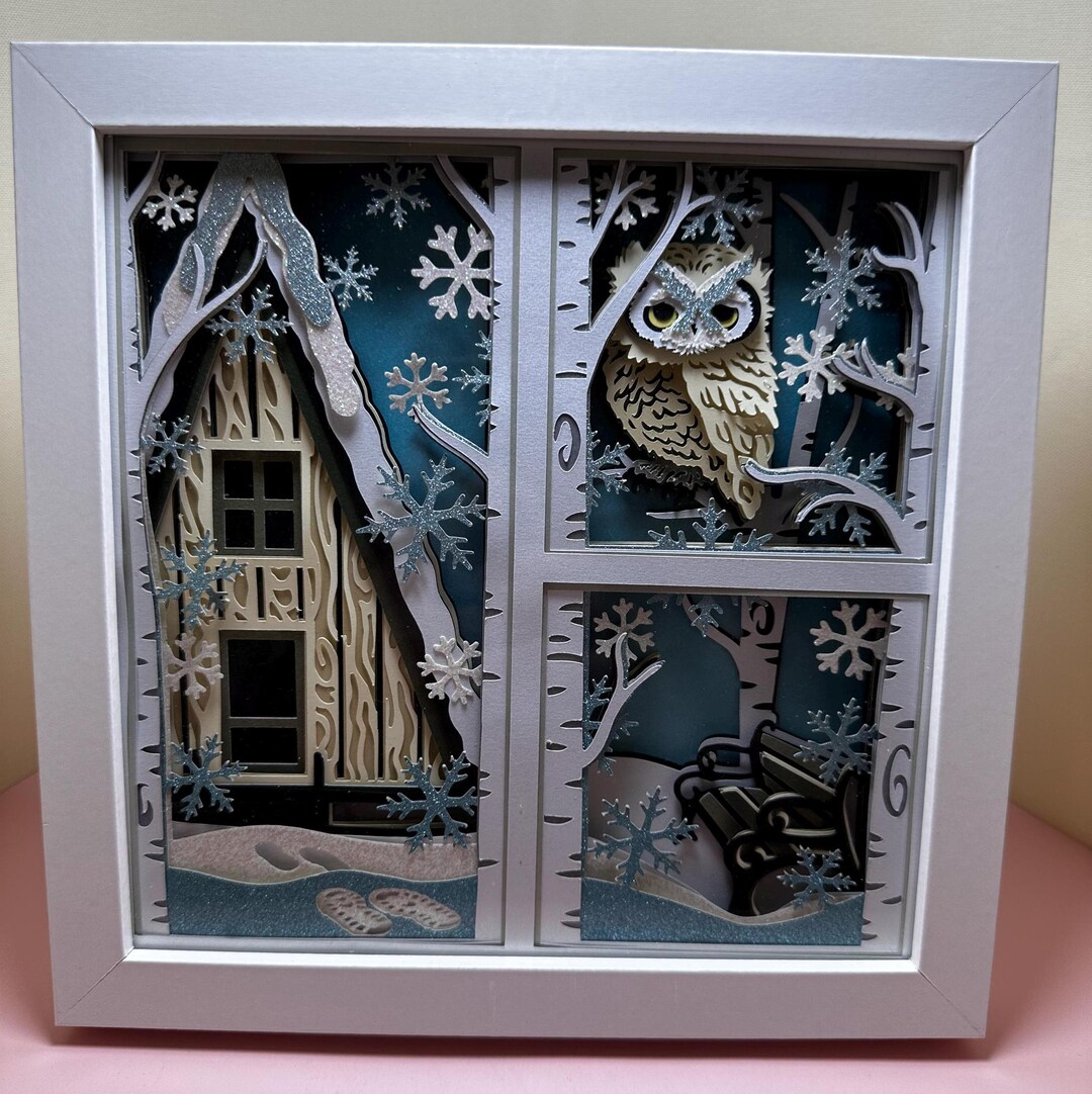 Owl Wintery Scene Shadow Box - Etsy