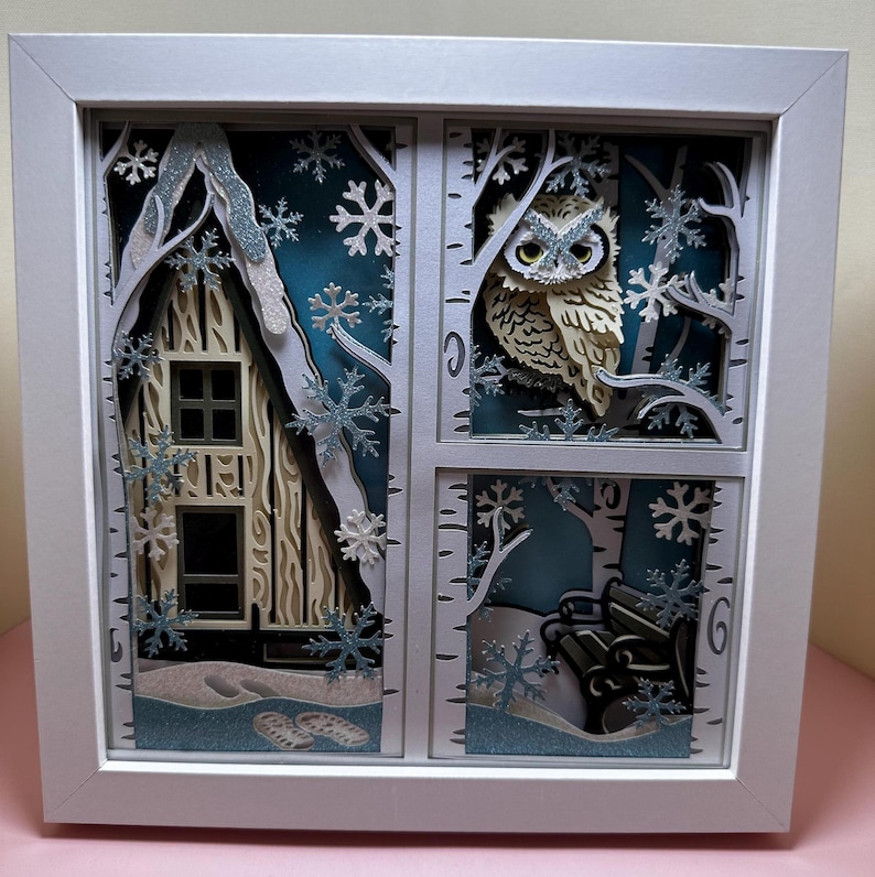 Owl Wintery Scene Shadow Box - Etsy