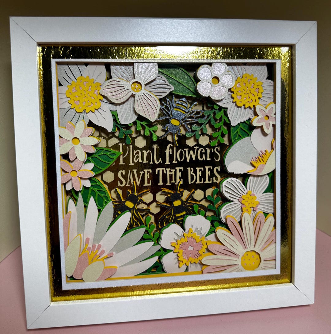Save the Bees" Design, Shadowbox Art, Layered Art, Bee Lover Art, 3D Paper Art, Paper Art, Home ...
