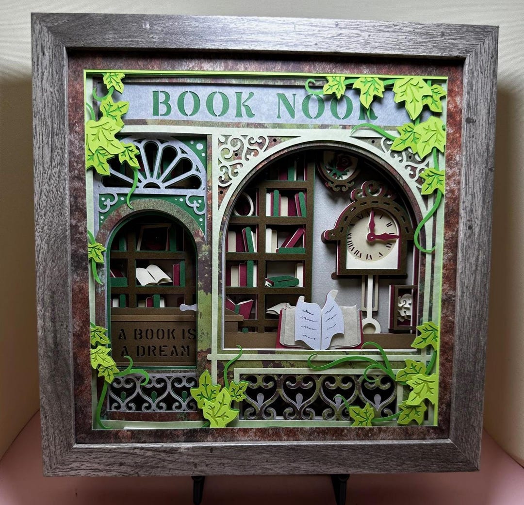 Book Nook, Reading, 3d Shadow Box, Books, Layered Art, 3D Paper Art ...