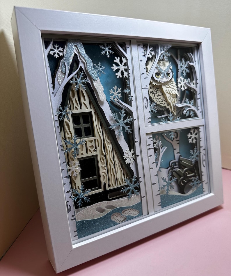 Owl Wintery Scene Shadow Box - Etsy