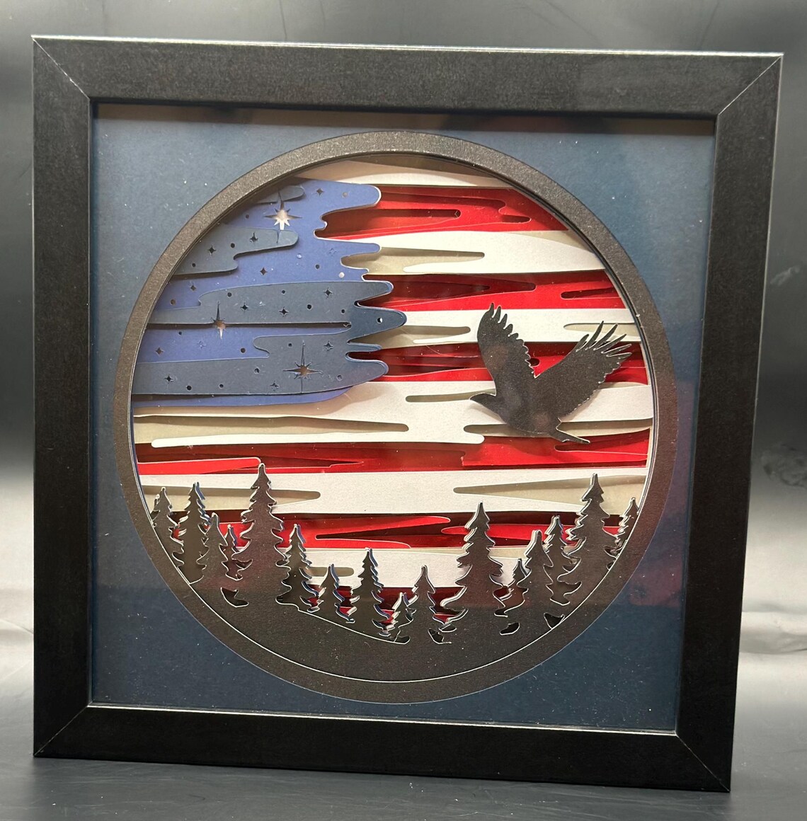 Flag With Eagle Shadow Box - Etsy