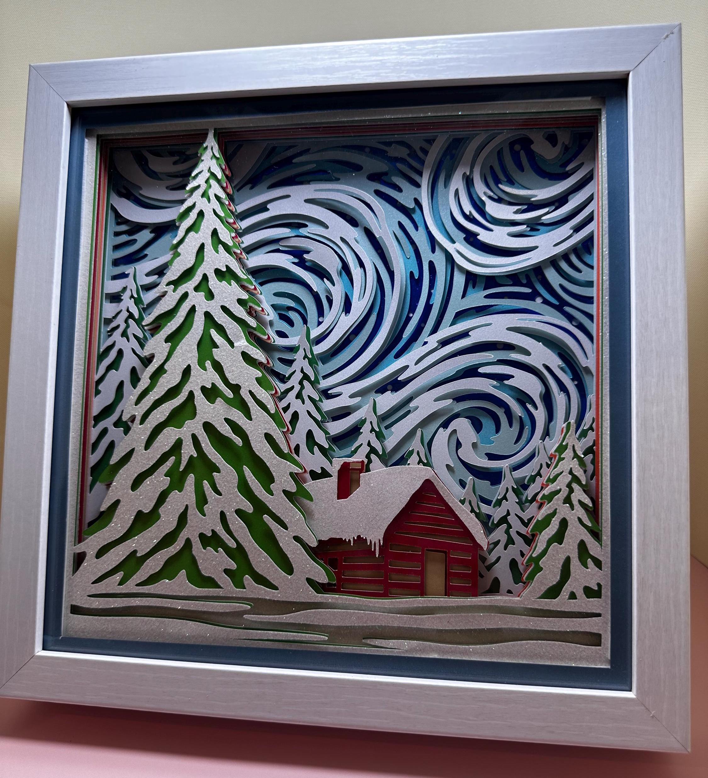 Starry Night Winter Cabin Shadow Box - Etsy