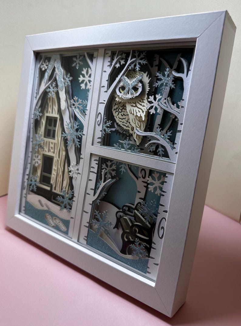 Owl Wintery Scene Shadow Box - Etsy