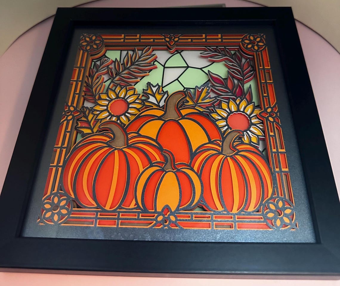 Stained Glass/pumpkin Shadow Box - Etsy