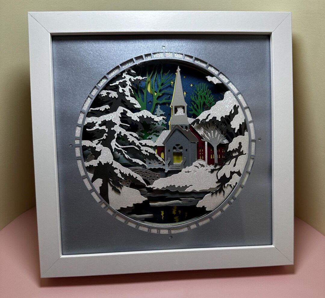 Wintery Church Shadow Box - Etsy