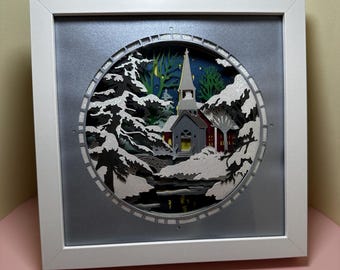 Wintery Church Shadow Box - Etsy