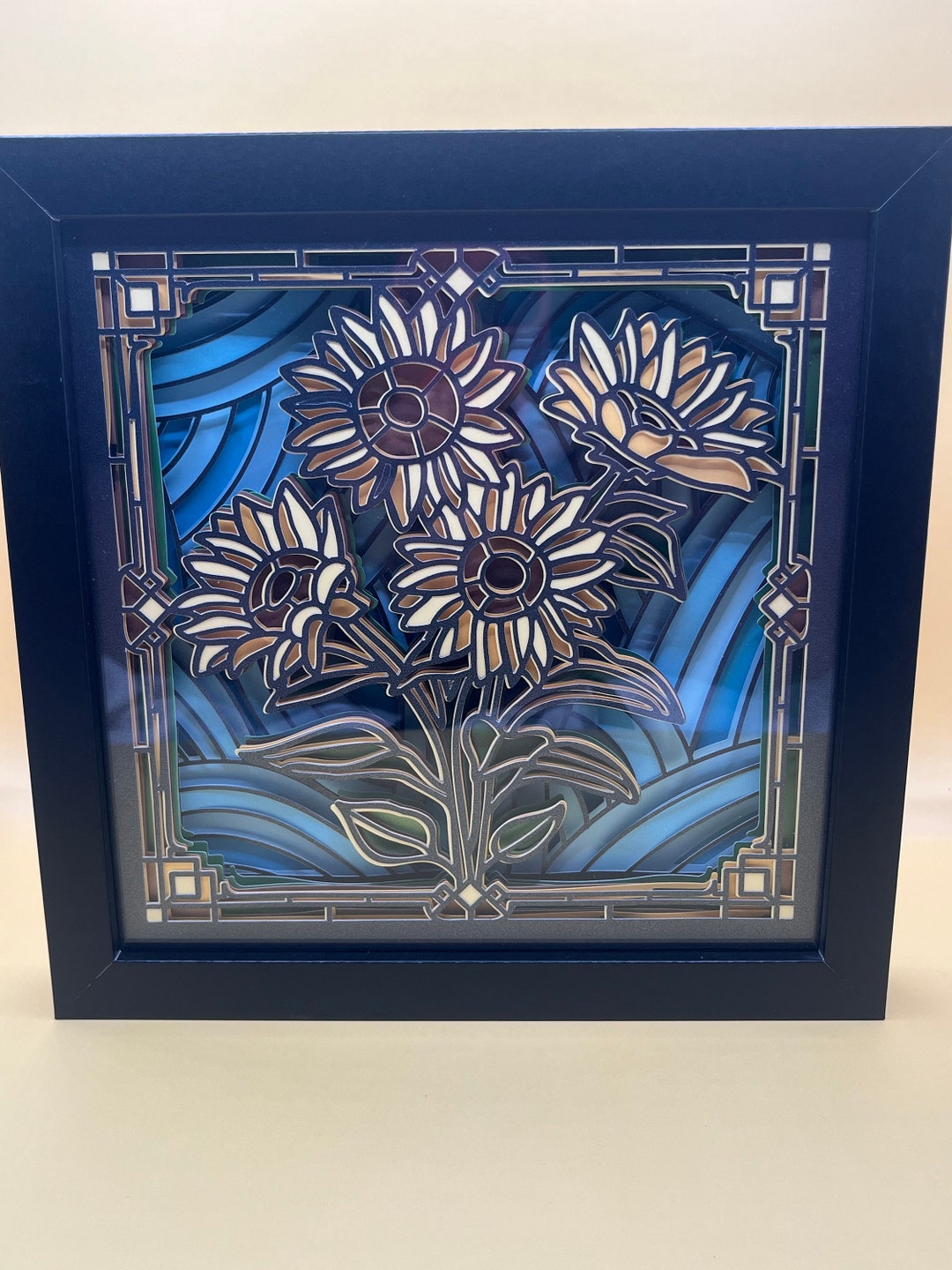 Stained Glass Sunflower Shadow Box - Etsy