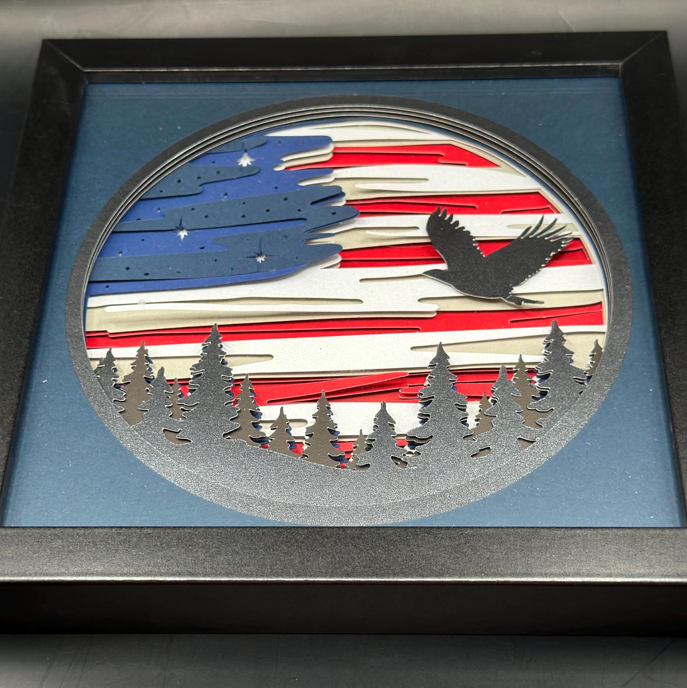 Flag With Eagle Shadow Box - Etsy