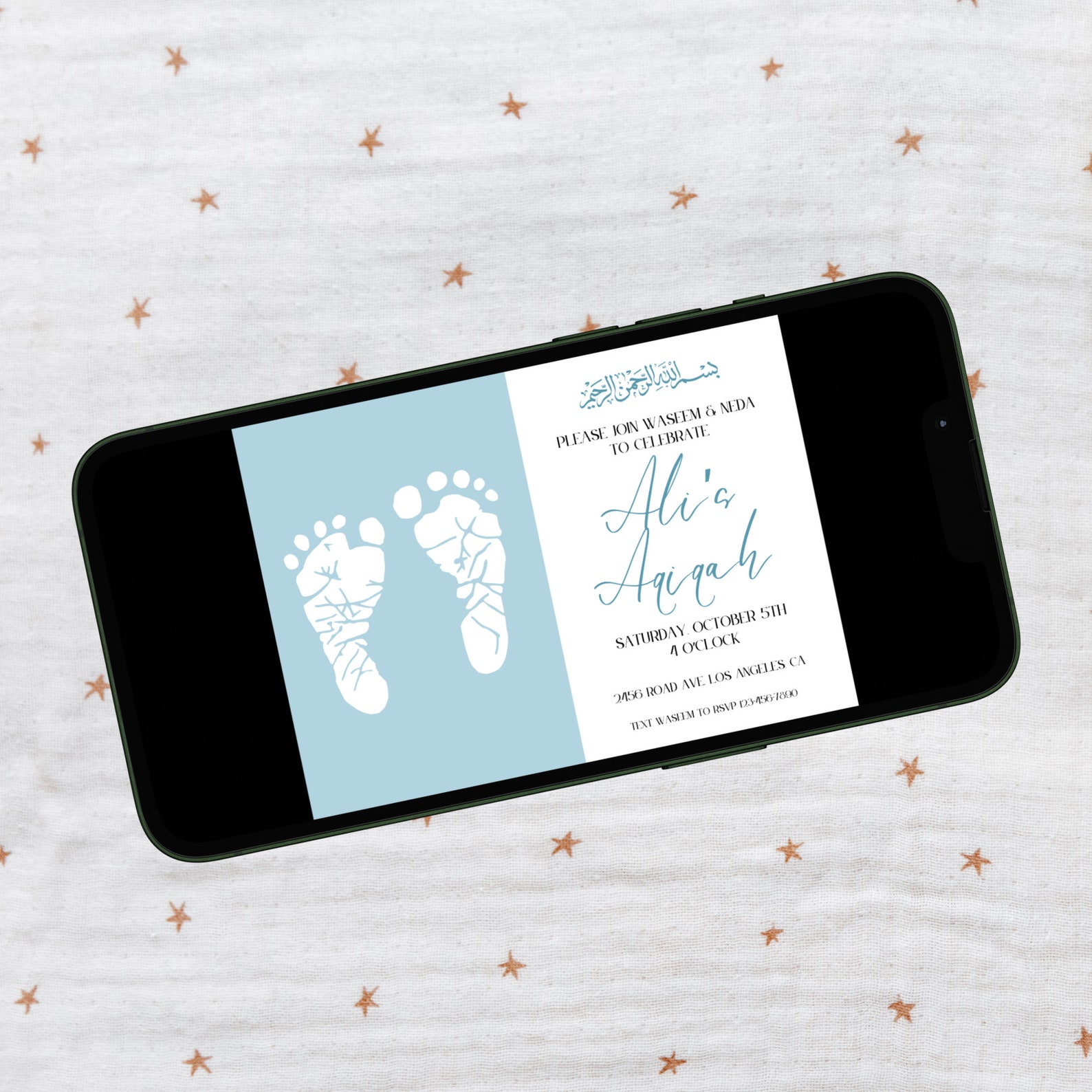 Editable Footprint Aqiqah Invitation, Aqeeqah Invitation Template ...