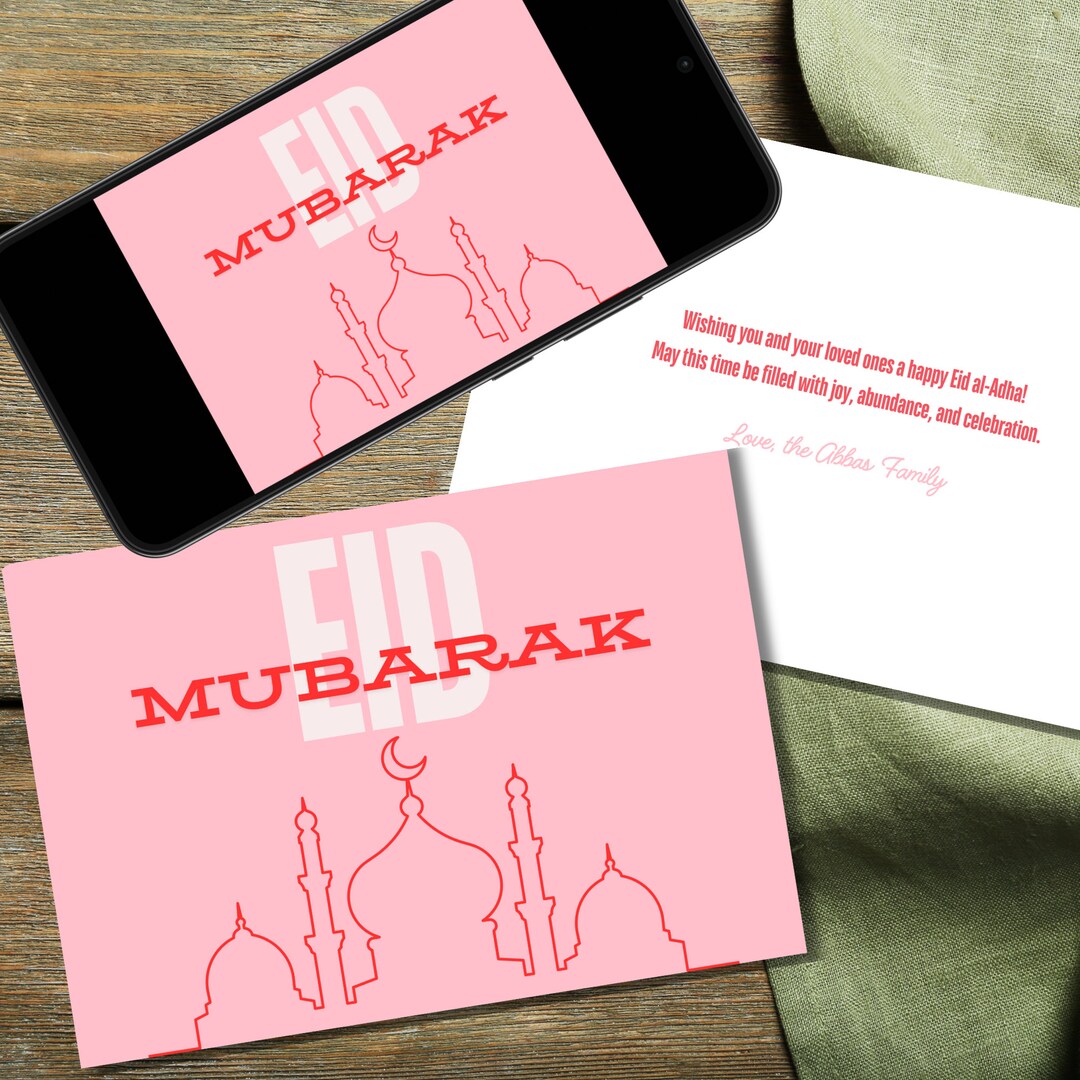 Editable Eid Family Greeting Card, Eid Al-adha Card, Eid Mubarak Card ...