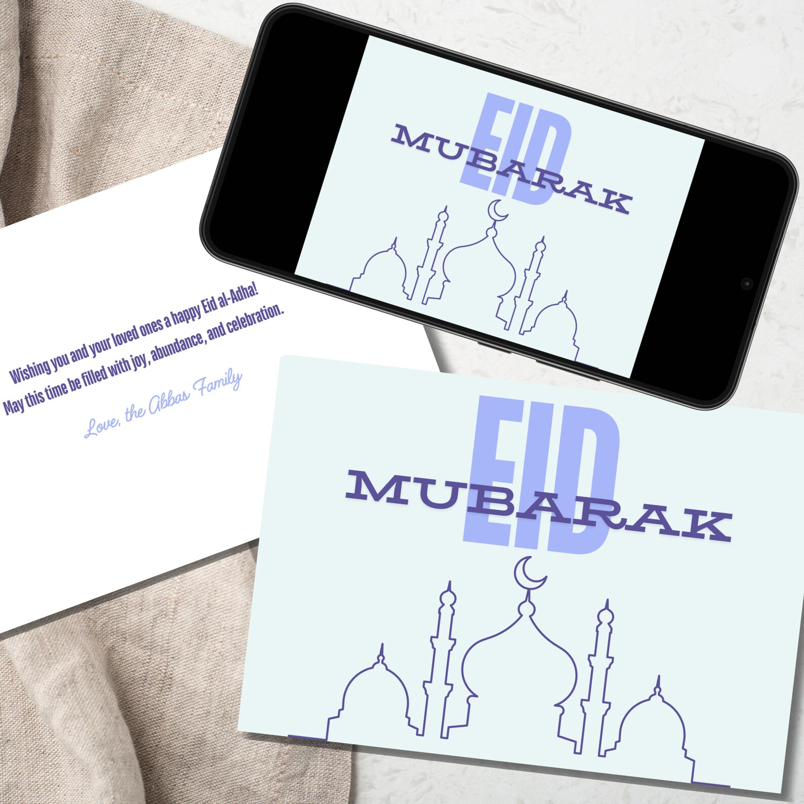 Editable Eid Family Greeting Card, Eid Al-adha Card, Eid Mubarak Card ...